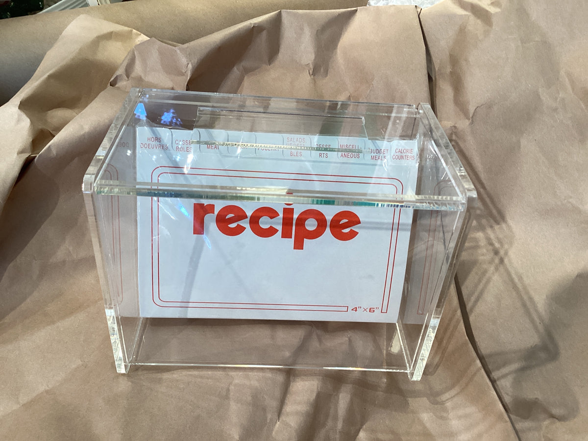 clear acrylic recipe box designed to store and organize recipes on 4 ...